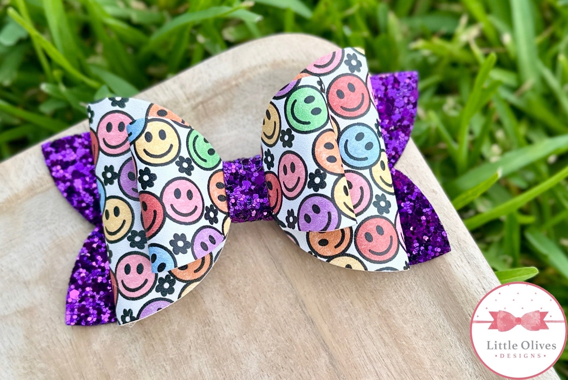 RAINBOW SMILES BOW – Little Olives Designs, LLC