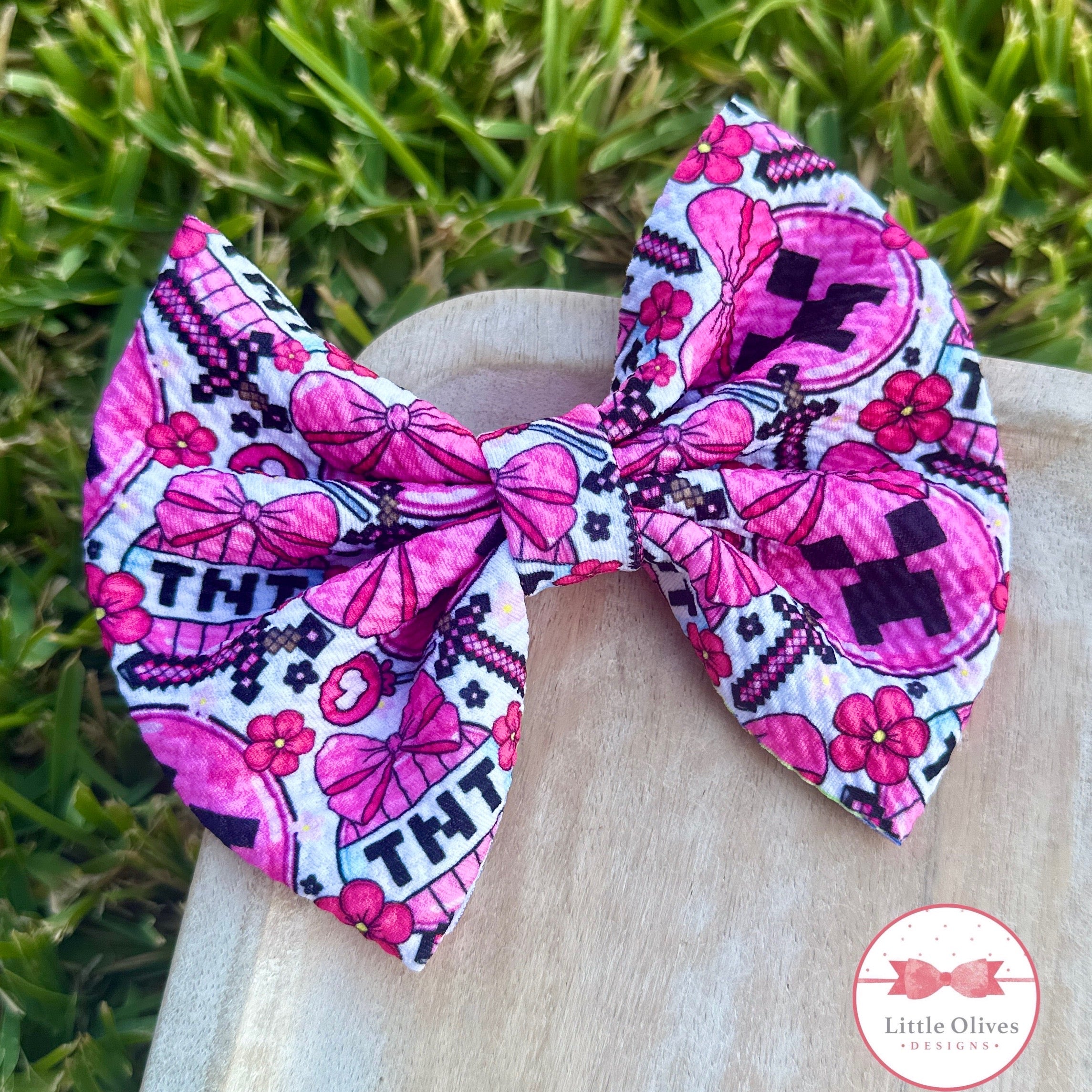 PINK TNT GAME BOW – Little Olives Designs, LLC