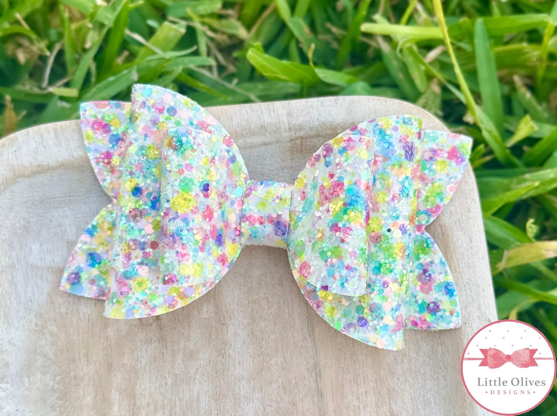 CONFETTI RAINBOW GLITTER BOW – Little Olives Designs, LLC