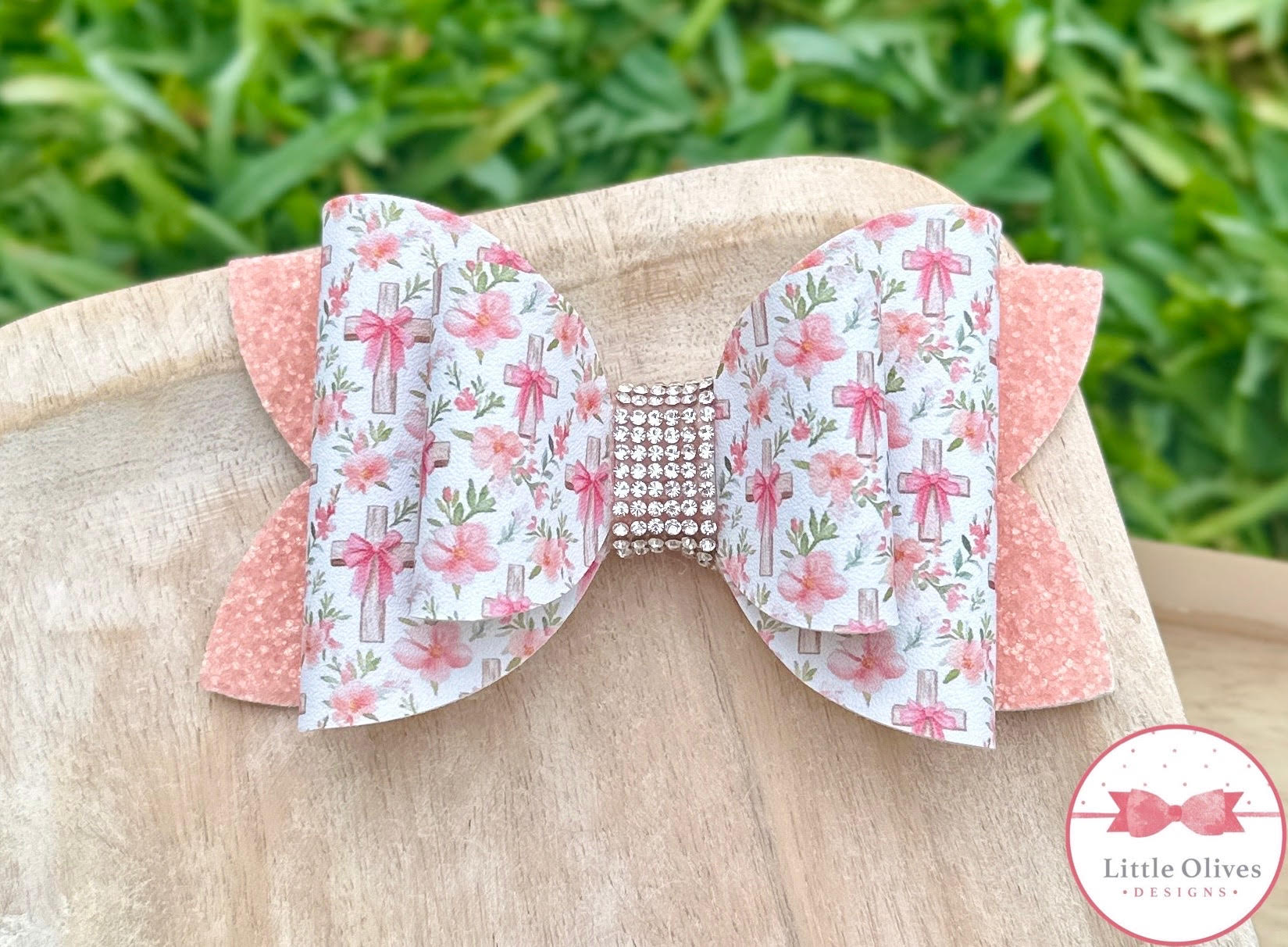 FLORAL BOW CROSSES BOW – Little Olives Designs, LLC