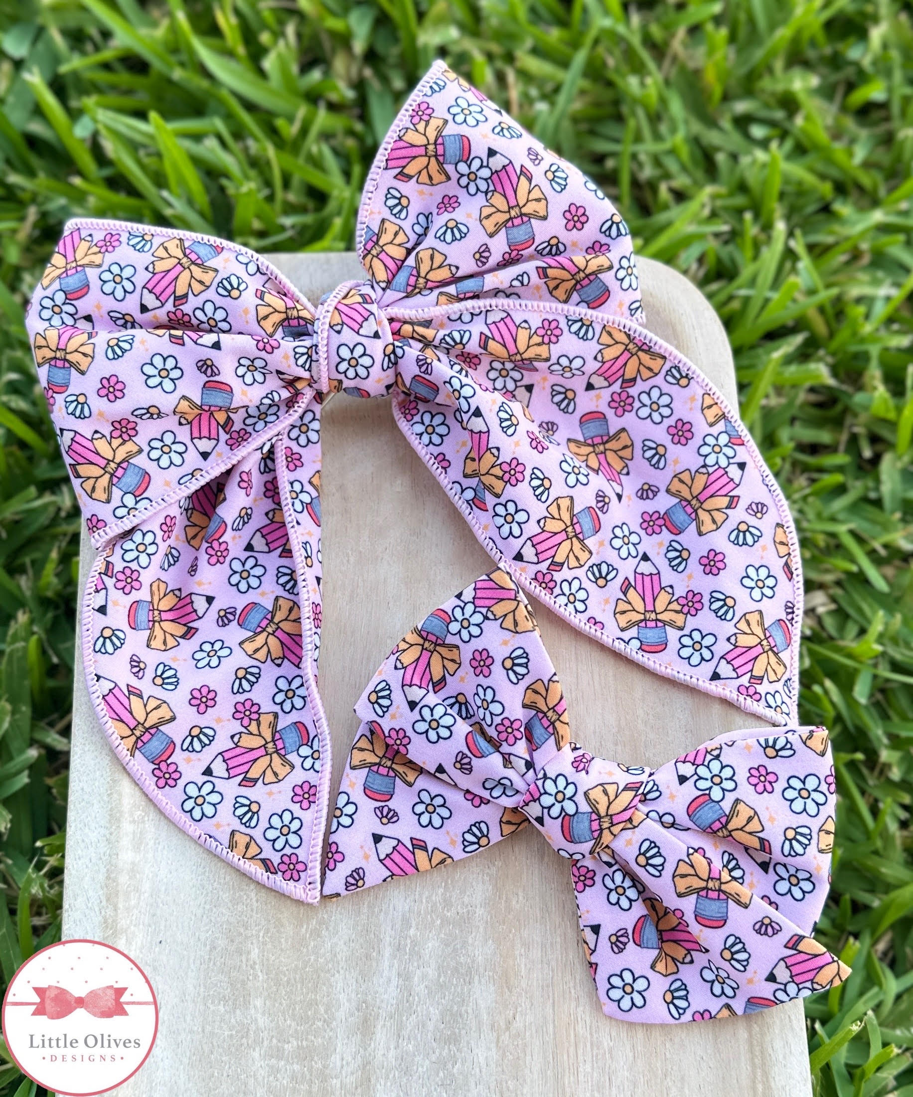 PINK PENCIL BOWS & FLOWERS SMALL OR LARGE SOPHIE BOW – Little Olives ...