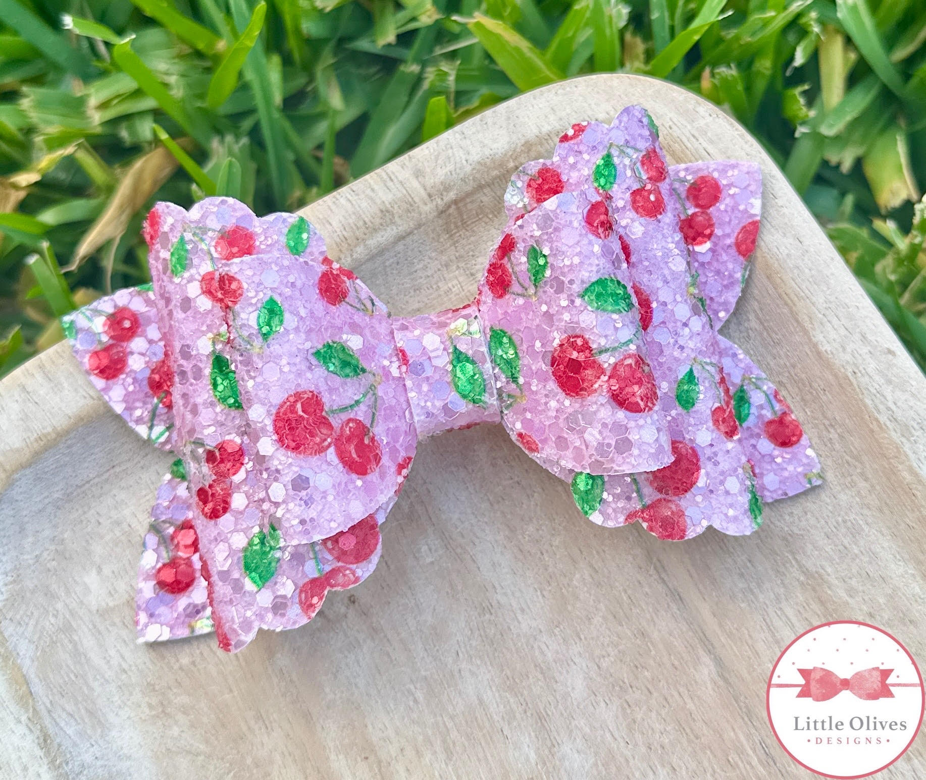 PINK CHERRIES GLITTER BOW – Little Olives Designs, LLC