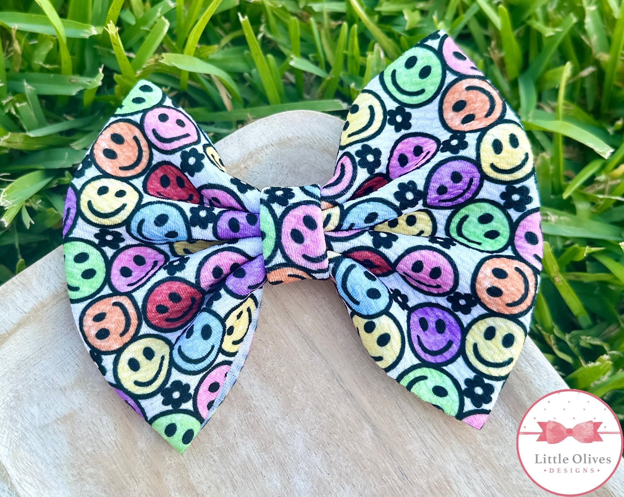 RAINBOW SMILES BOW – Little Olives Designs, LLC