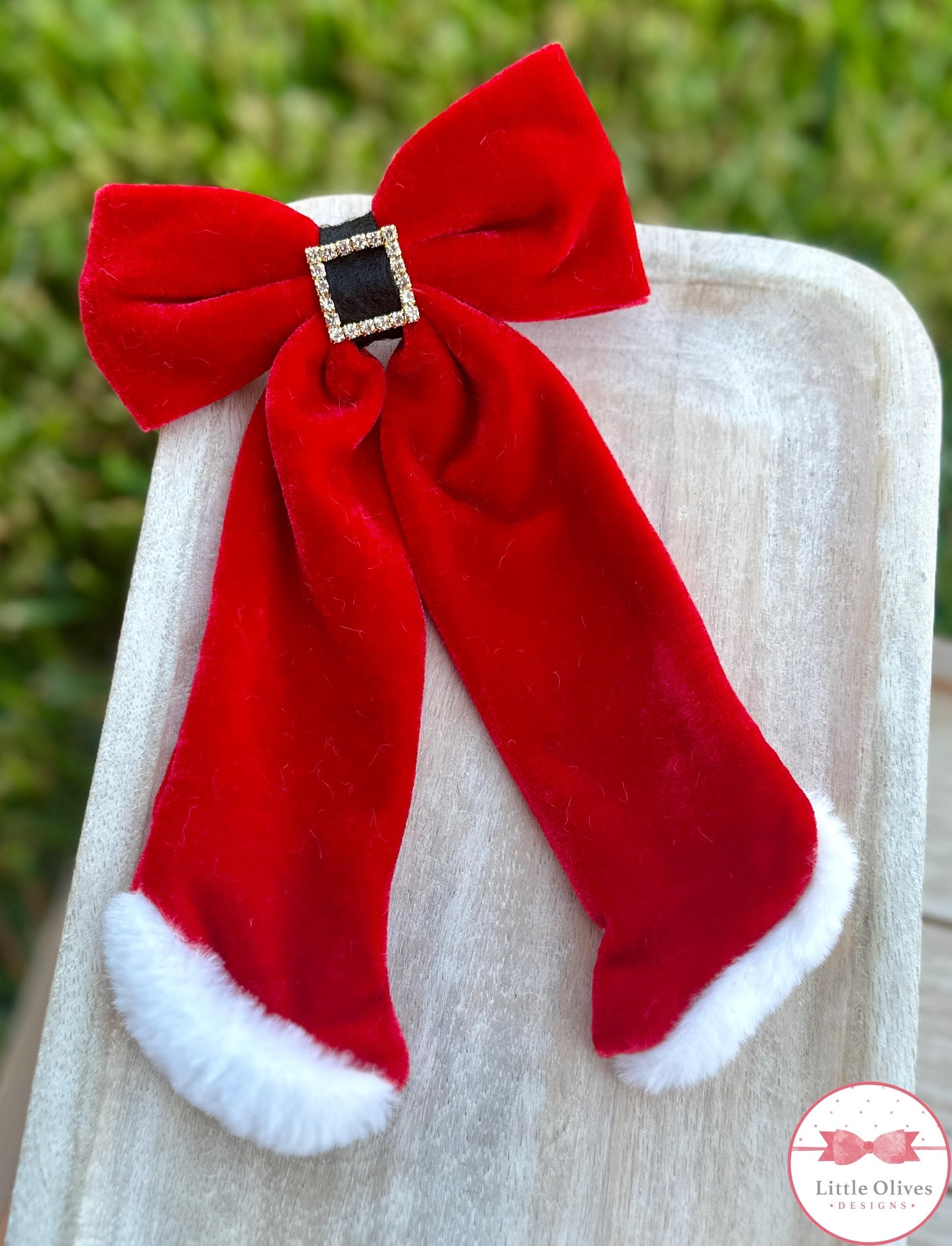 SANTA BUCKLE LONG BOW – Little Olives Designs, LLC