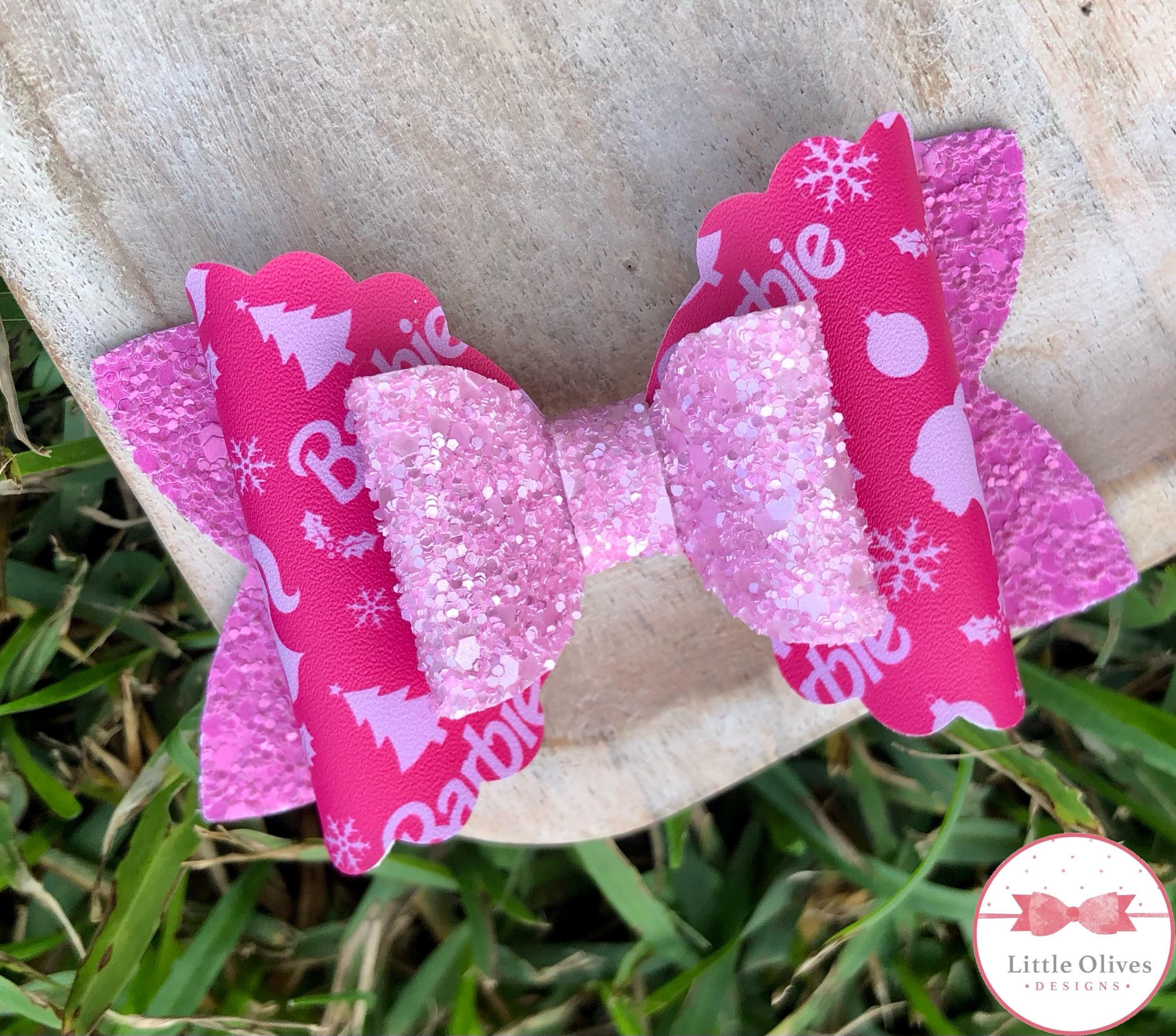 PINK CHRISTMAS BARBIE BOW – Little Olives Designs, LLC